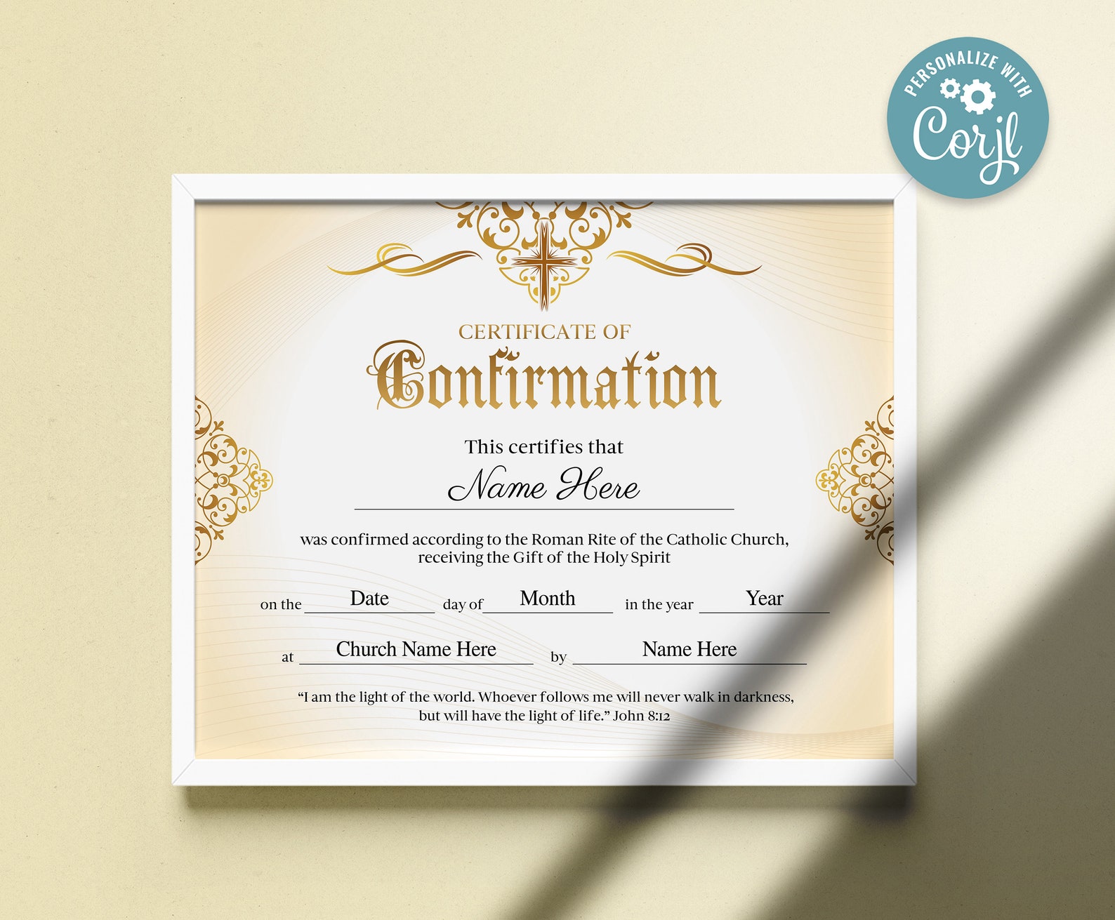 11x8.5 Gold Certificate of Confirmation, Printable Confirmation ...