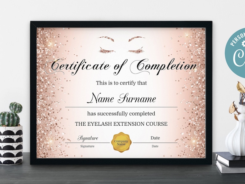 Certificate of Completion, Lashes Certificate Template,rose Gold ...