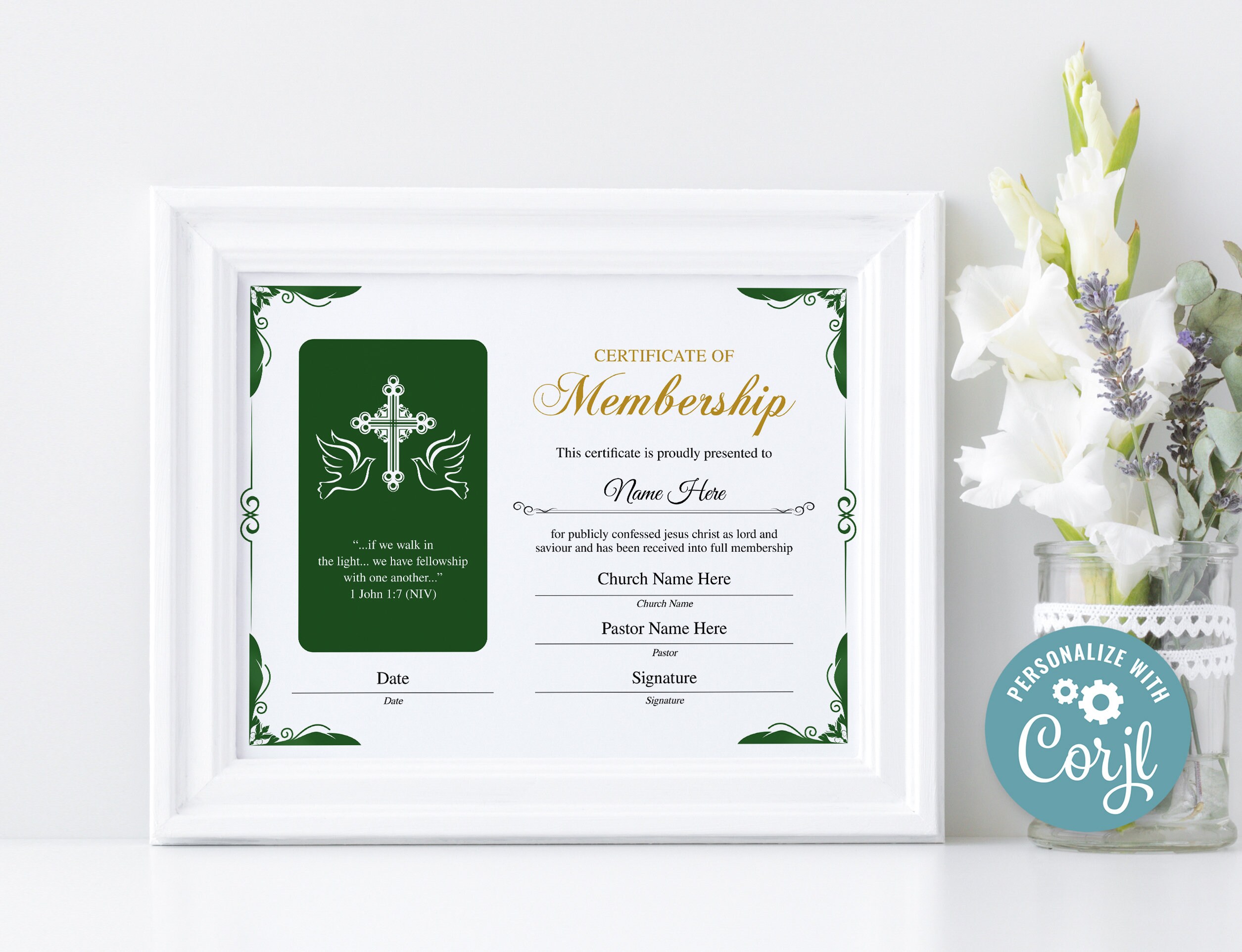 Editable Church Membership Certificate Template, Printable Certificate ...