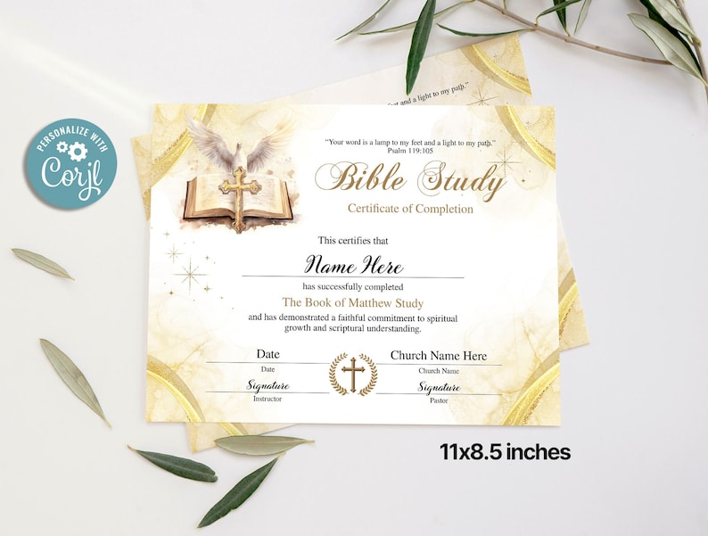 Elegant Bible Study Certificate of Completion Template, Digital Bible ...
