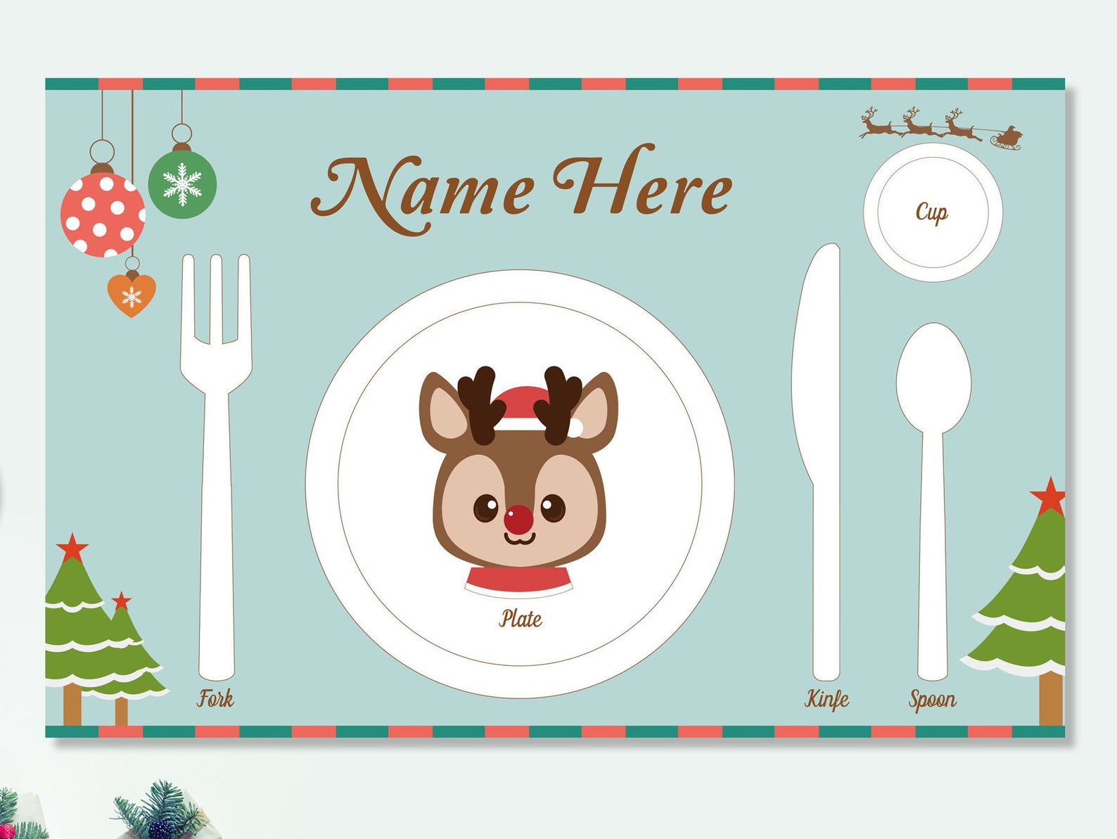 Personalized Name Placemat, Christmas Rudolf Montessori Educational ...