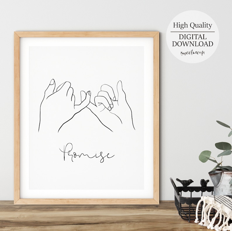 Pinky Swear Line Art Couple Line Drawing Pinky Promise Hands Etsy