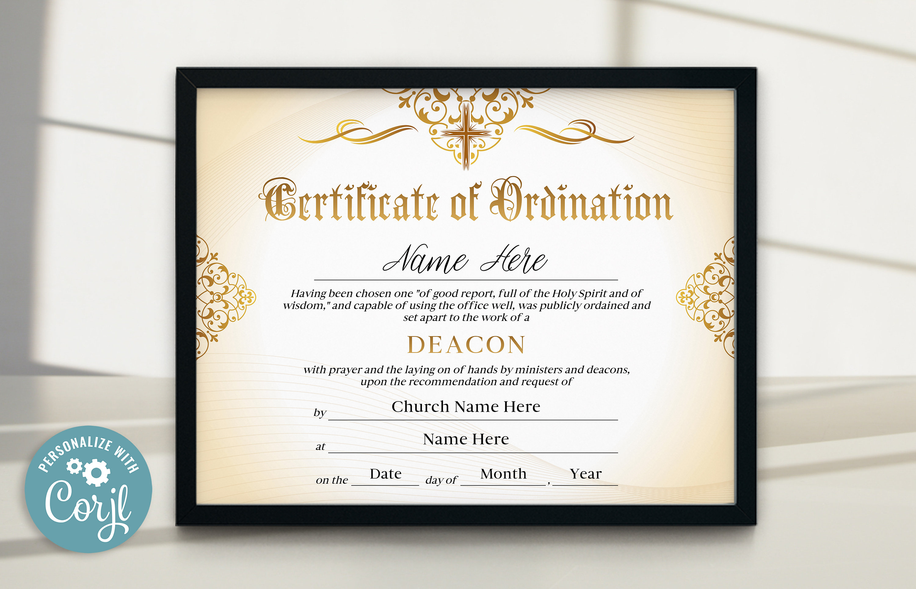 Printable Certificate of Ordination, Editable Ordained Minister ...