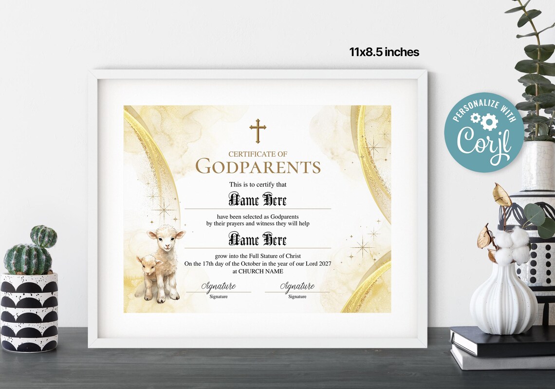 Gold Godparents Certificate Template, Printable Editable Godparents ...