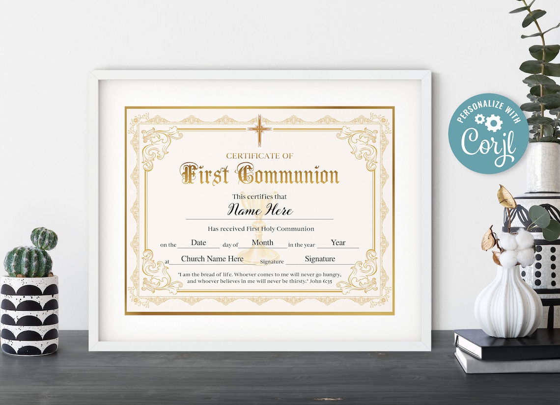 First Communion Certificate 11x8.5 Printable First Communion - Etsy