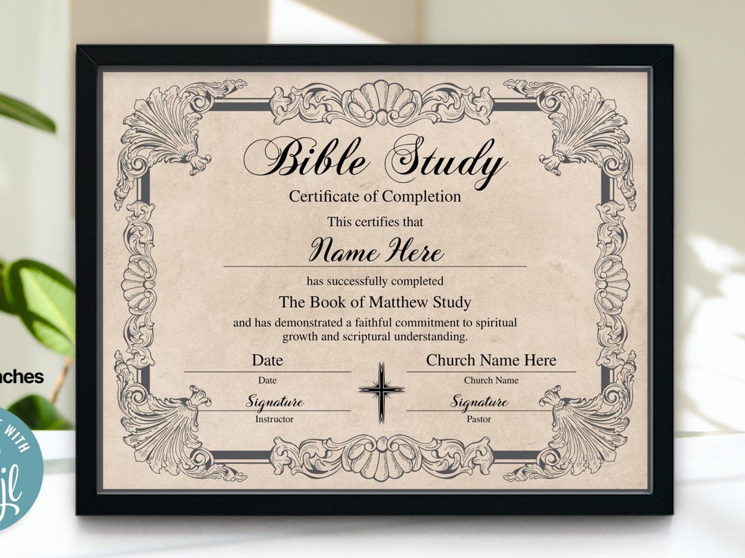 Vintage Bible Study Certificate of Completion Template,printable Bible ...