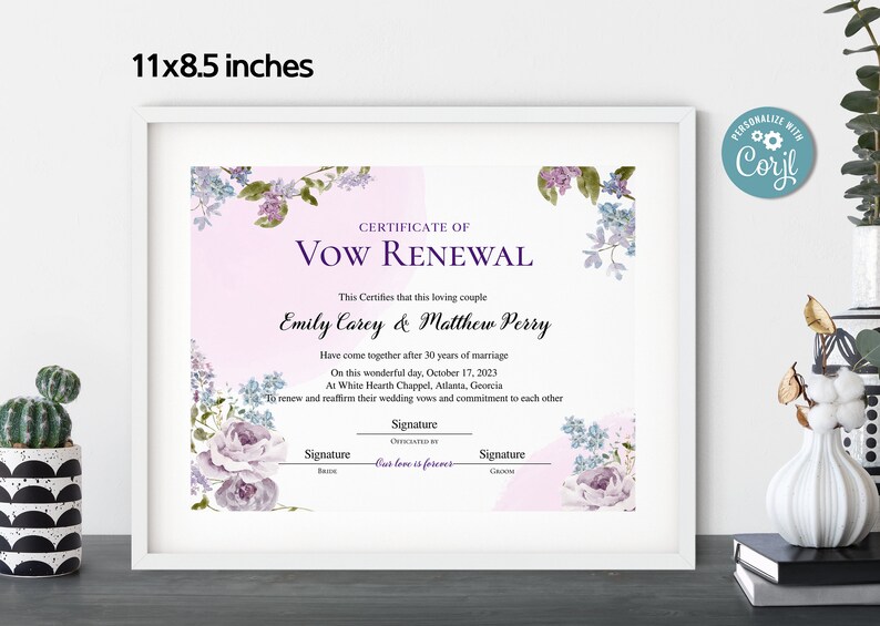 Vow Renewal Certificate Template, Editable Wedding Certificate Template ...