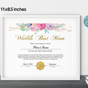 Editable Best Mom Certificate Template, Customizable Gift for Mom ...