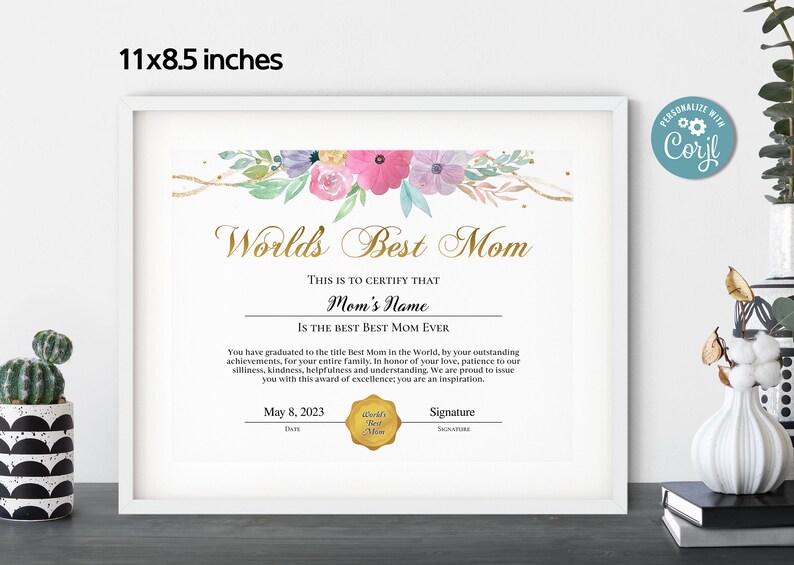 Editable Best Mom Certificate Template Customizable Gift for - Etsy