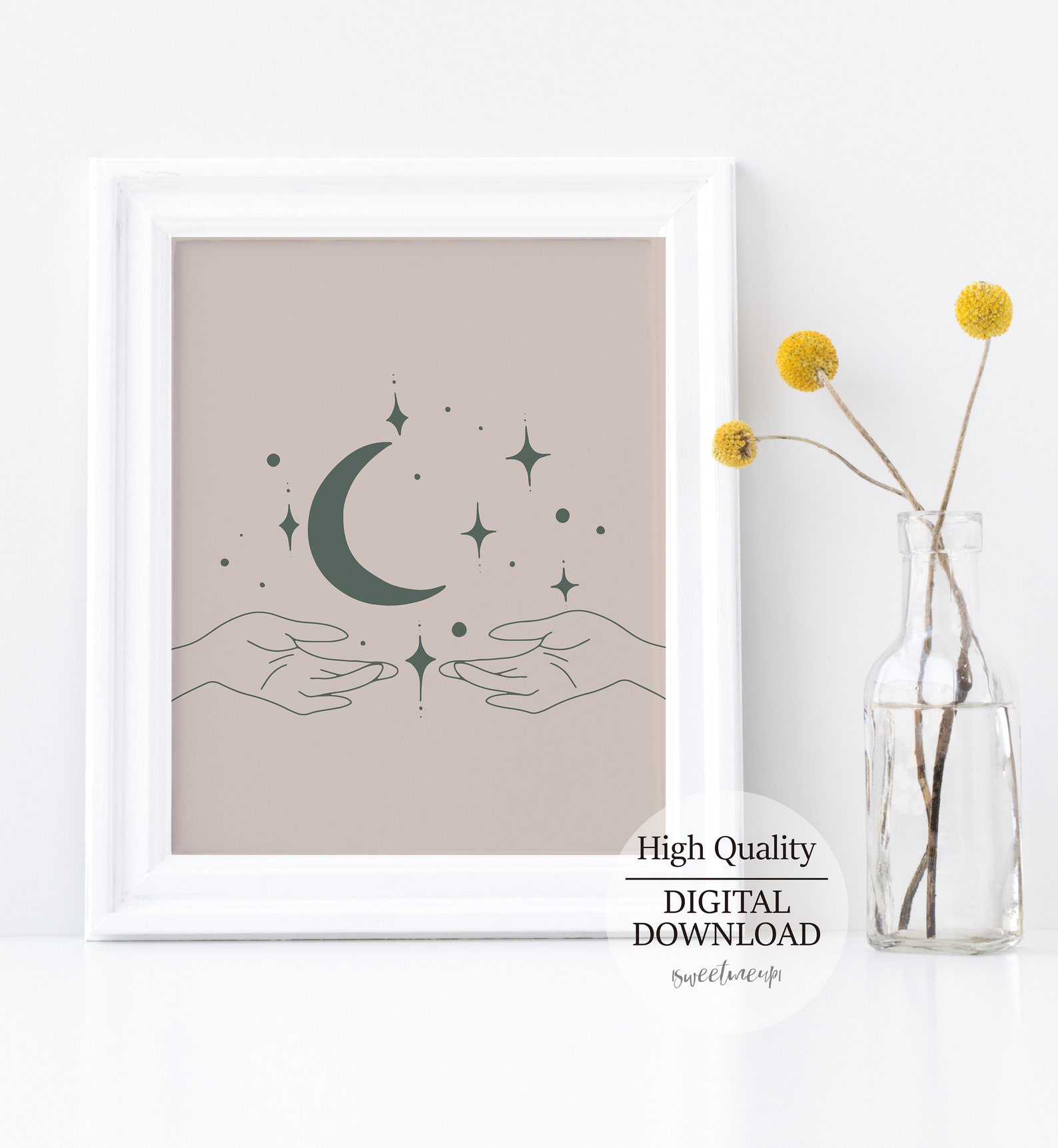 Moon Hand Printable Art Holding the Moon and Star Print | Etsy