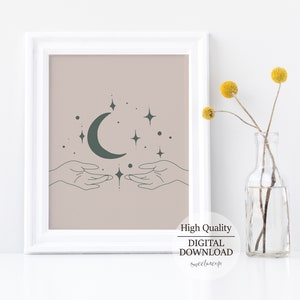 Moon Hand Printable Art, Holding the Moon and Star Print, Celestial ...
