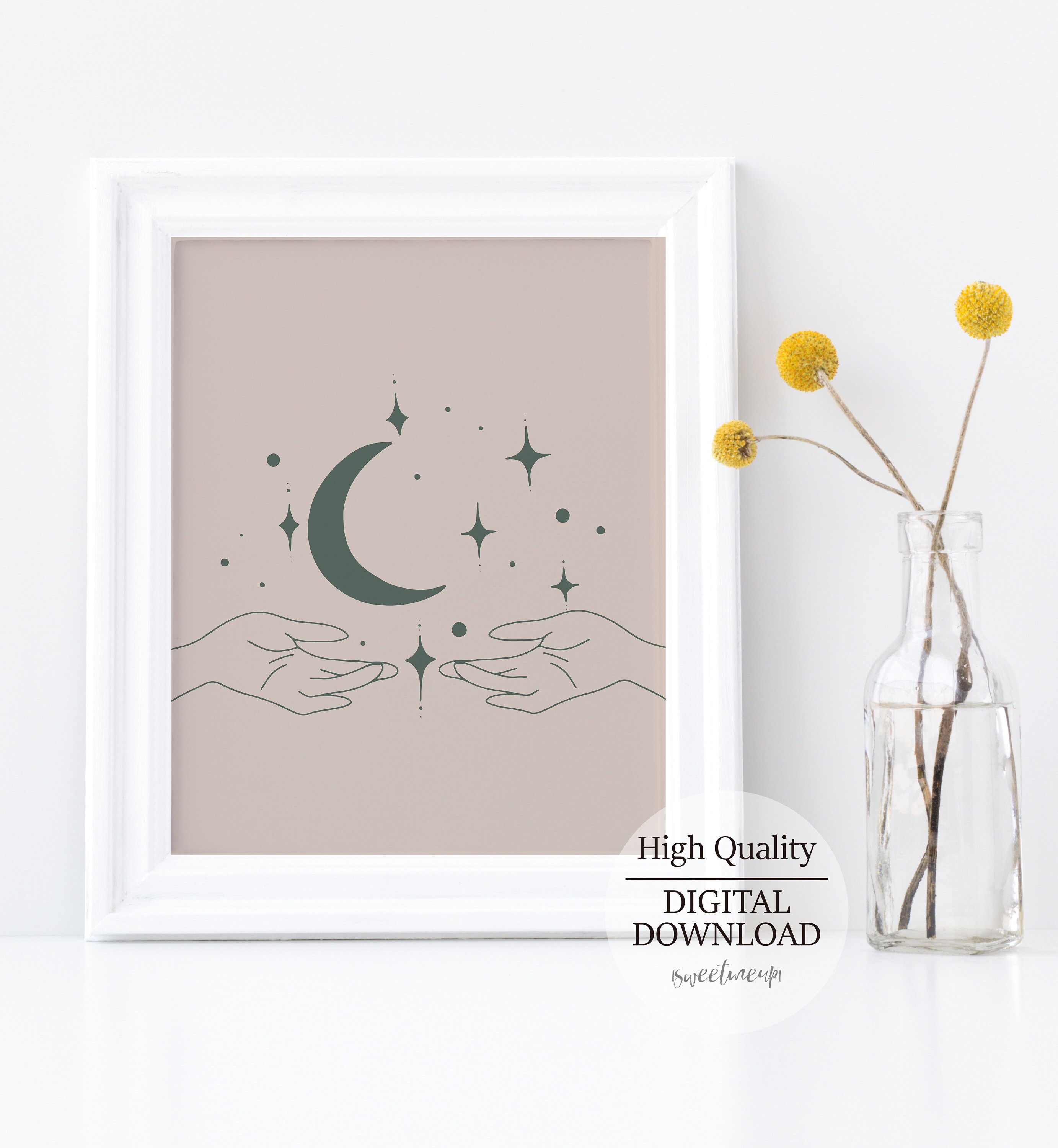 Moon Hand Printable Art, Holding the Moon and Star Print, Celestial ...