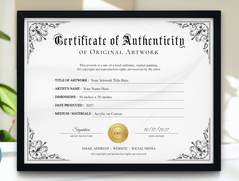 Printable Certificate of Authenticity Template, Editable Certificate of ...