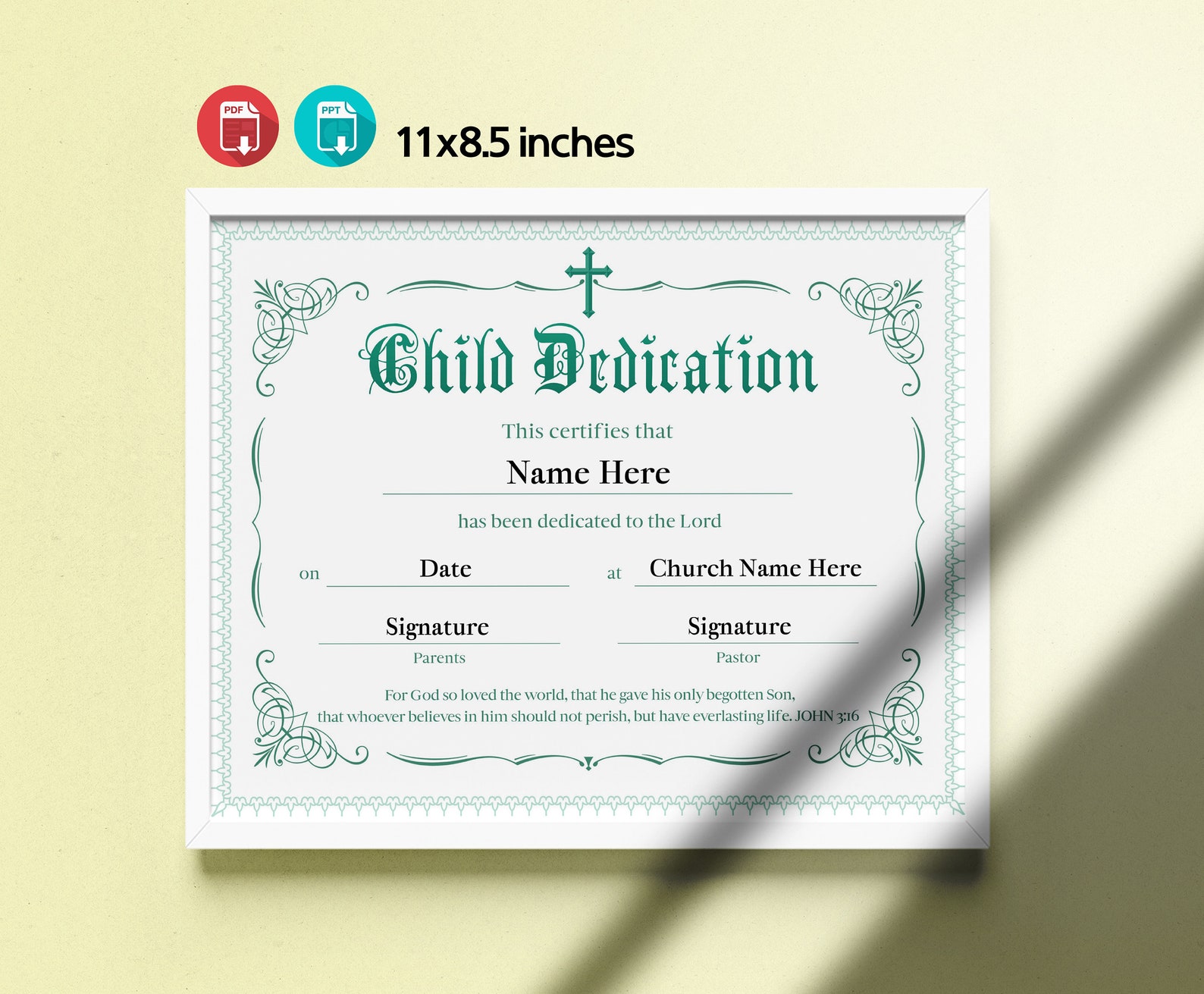 Printable Child Dedication Certificate Green Child Dedication - Etsy
