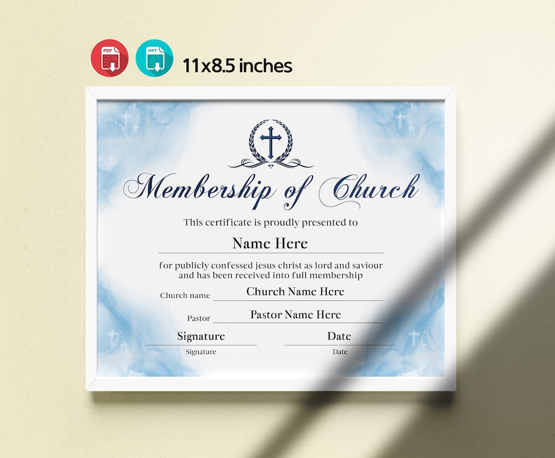 Church Membership Certificate, Printable Certificate of Membership, PDF ...