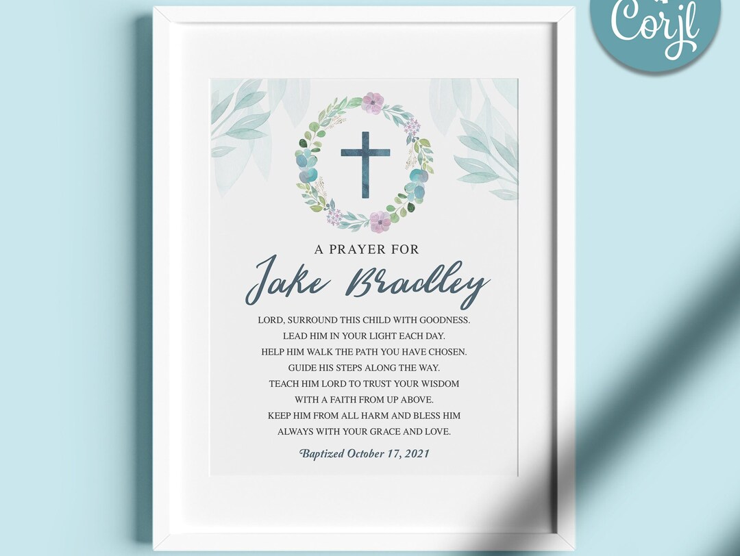 Personalized Baby Baptism Prayer Sign Template, DIY Editable Greenery ...