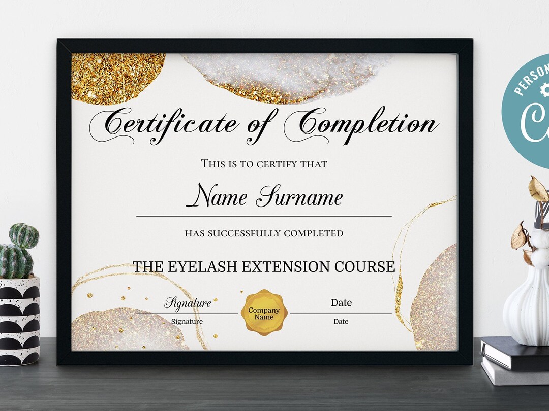 Certificate of Completion, Lashes Certificate Template, Gold and Rose ...