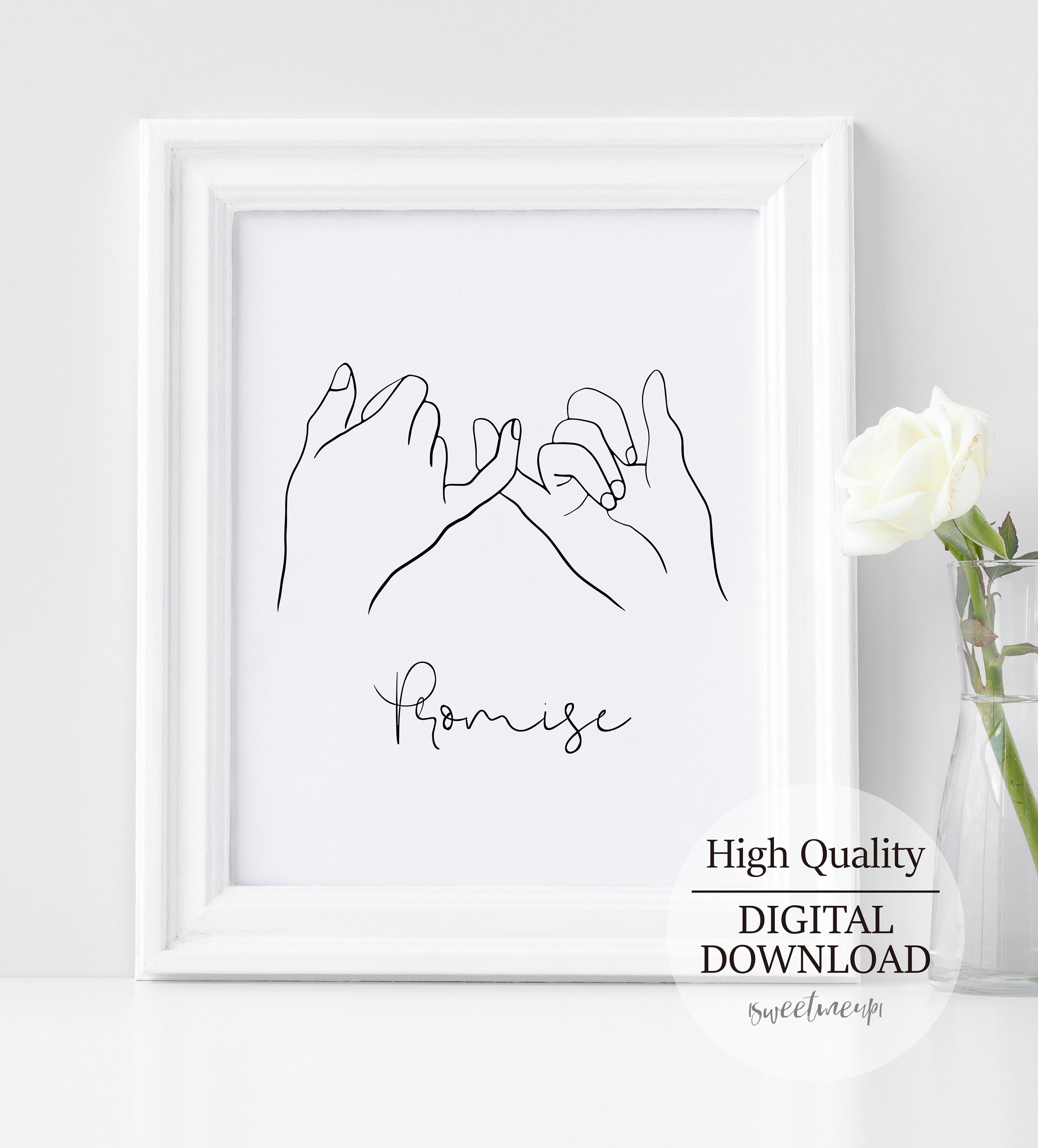 Pinky Swear Line Art, Couple Line Drawing, Pinky Promise Hands Print ...