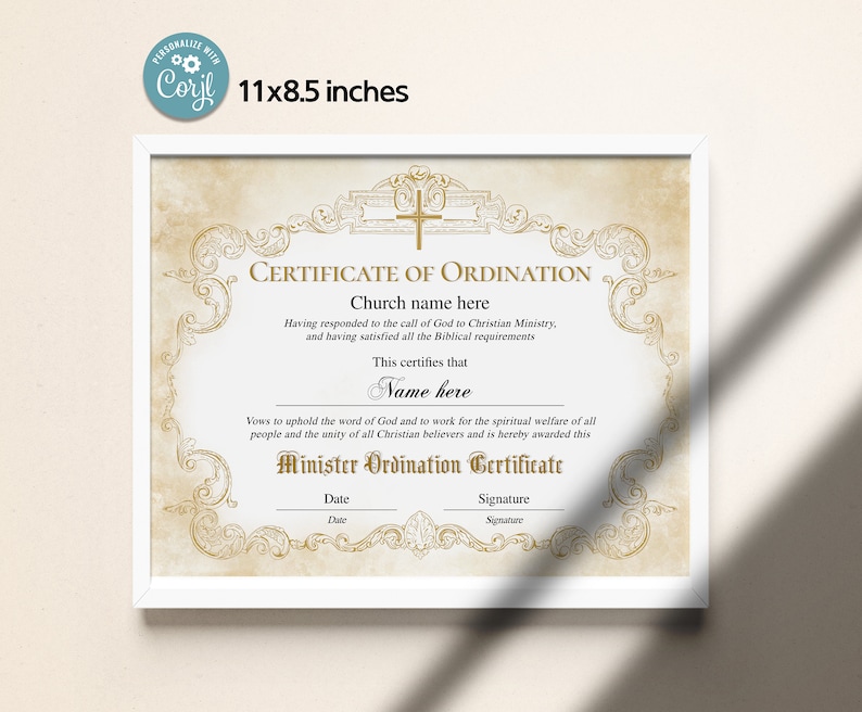 Minister Ordination Certificate Template Editable Printable - Etsy