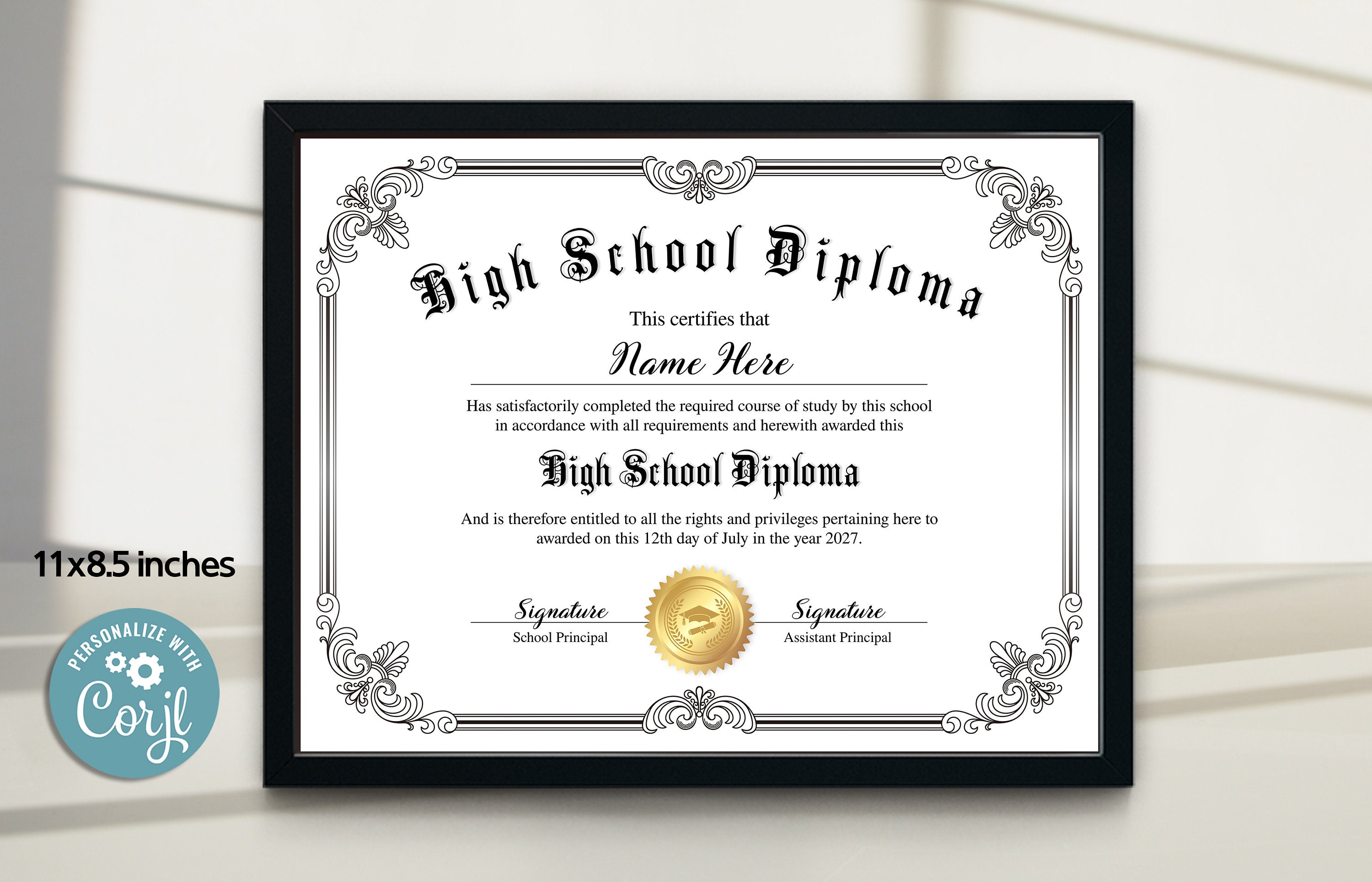 High School Diploma Template, Printable Editable Home School Diploma ...