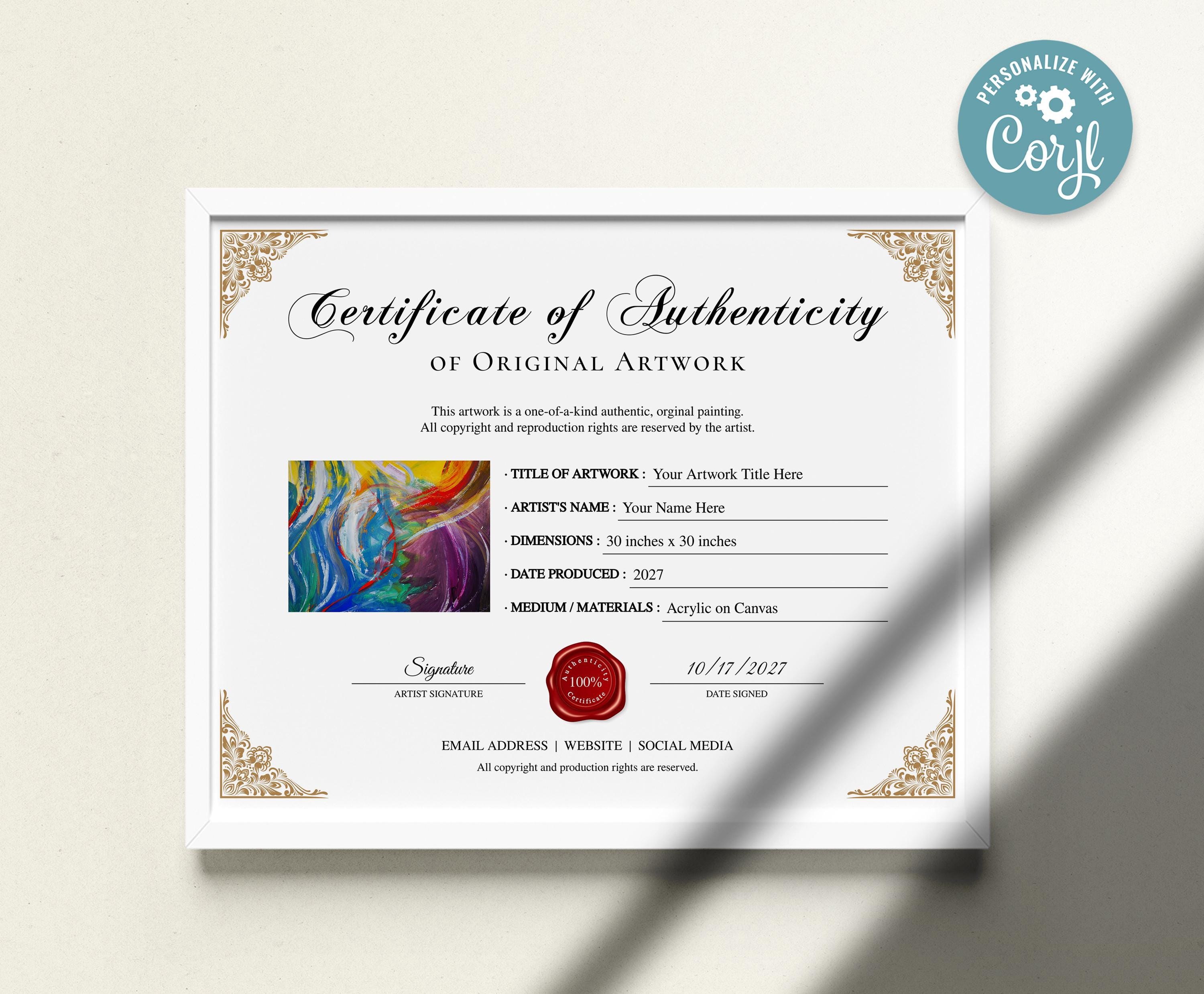 Editable Certificate of Authenticity, Printable Certificate of ...
