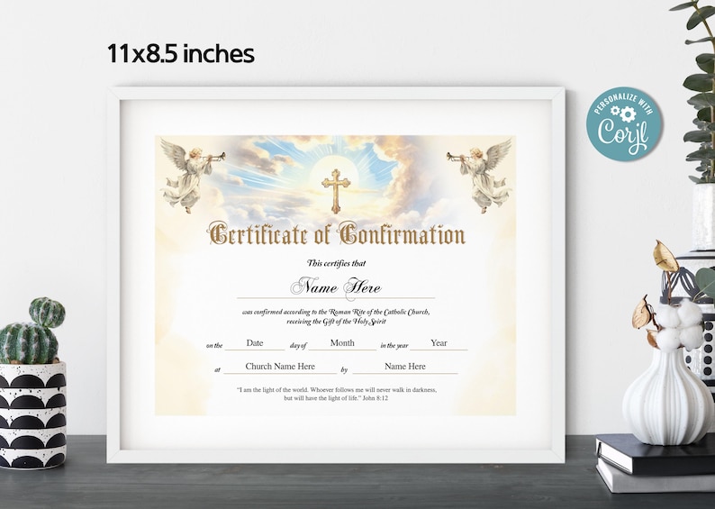 Confirmation Certificate Template, Printable Editable Certificate of Confirmation, 11x8.5 Church ...