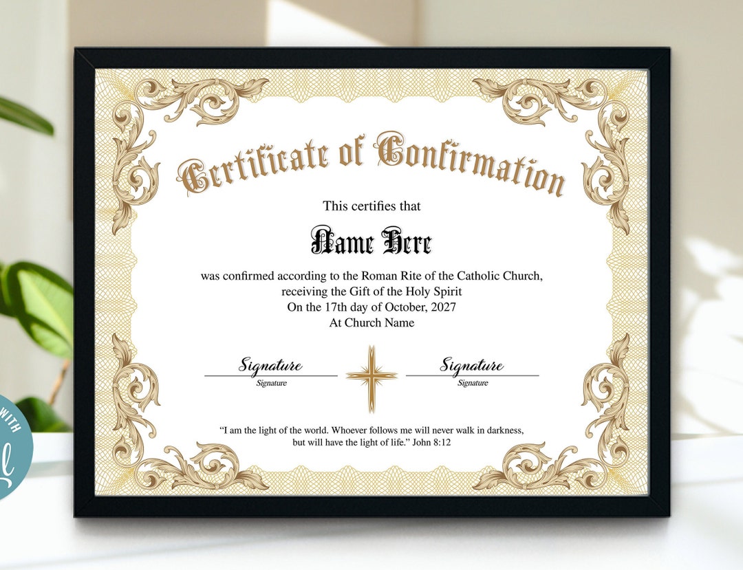 11x8.5 Confirmation Certificate, Printable Editable Confirmation ...