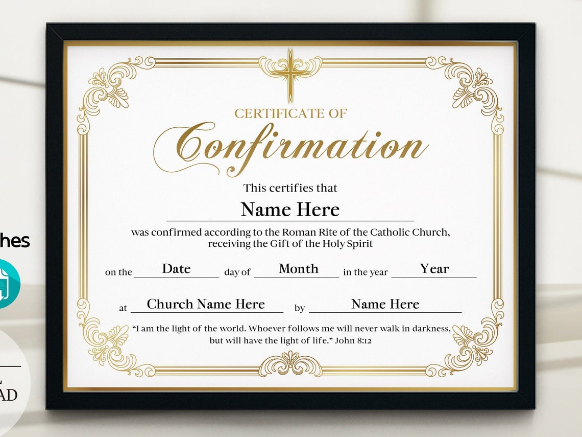 Confirmation Certificate Printable Gold Elegance Confirmation - Etsy
