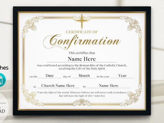 Confirmation Certificate Printable Gold Elegance Confirmation - Etsy