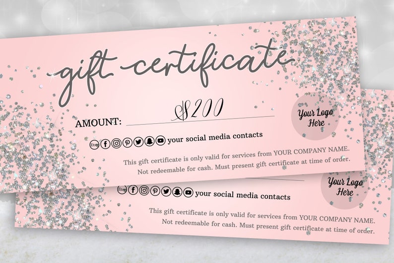 Silver Glitter Gift Certificate Template, Holiday Printable Gift ...