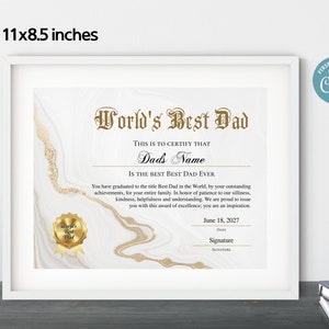 World's Best Dad Certificate Award, Printable Editable Best Dad Award ...