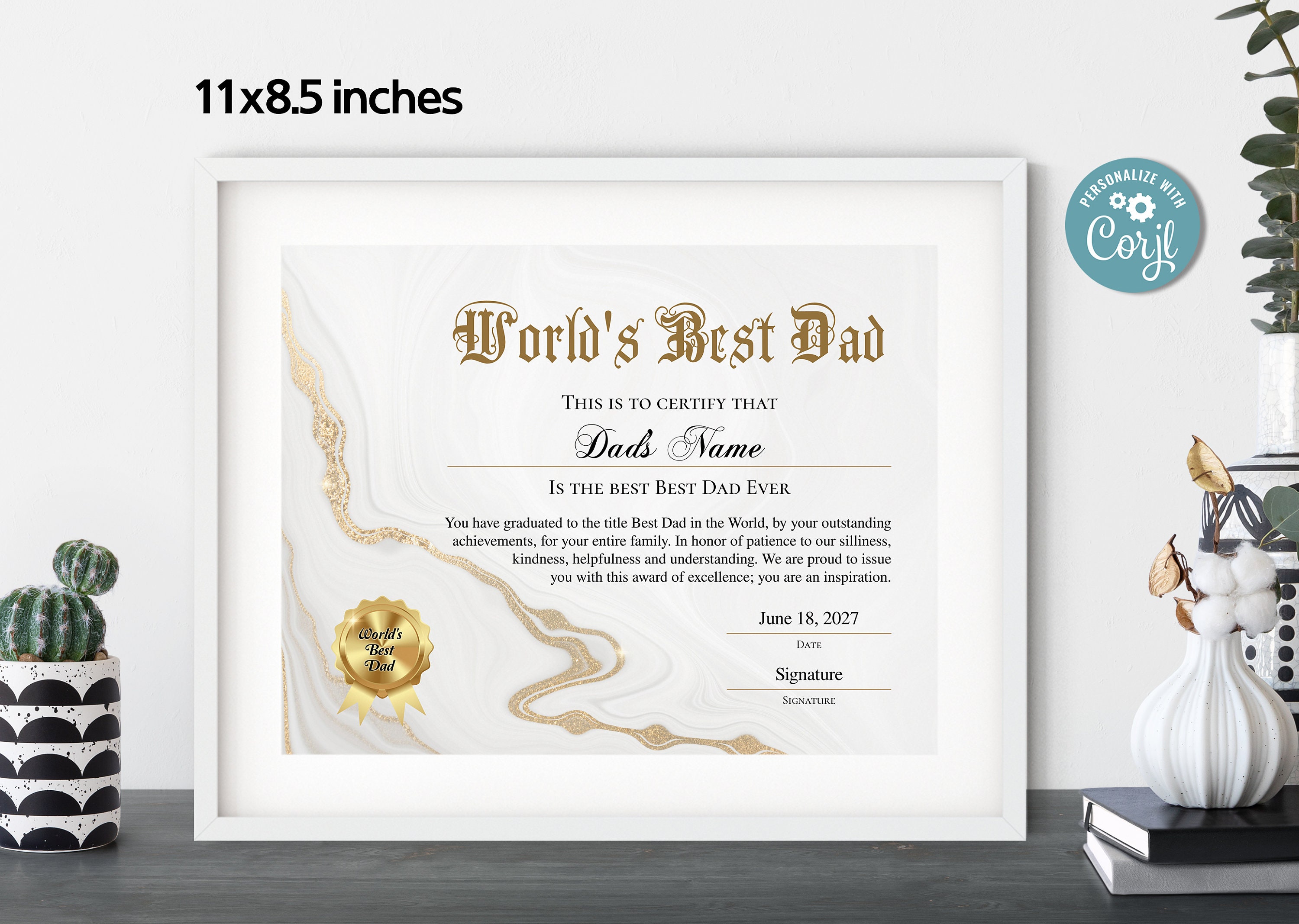 World's Best Dad Certificate Award, Printable Editable Best Dad Award ...