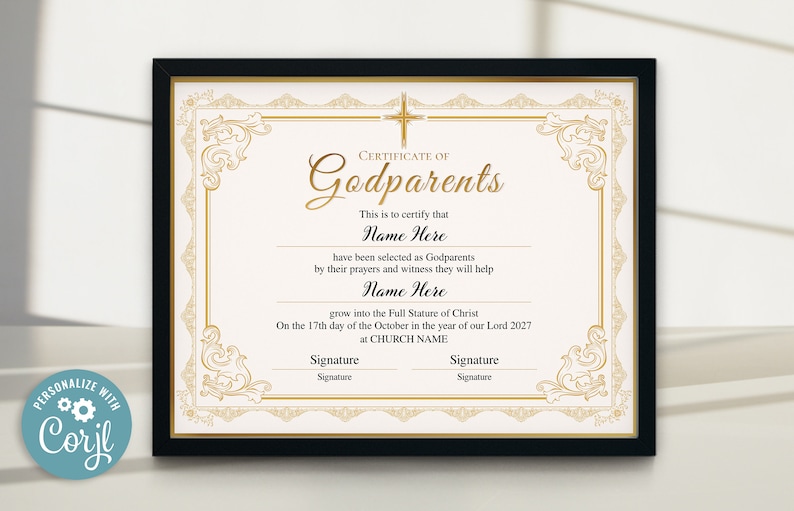 Godparents Certificate Template, Printable Editable Godparents ...