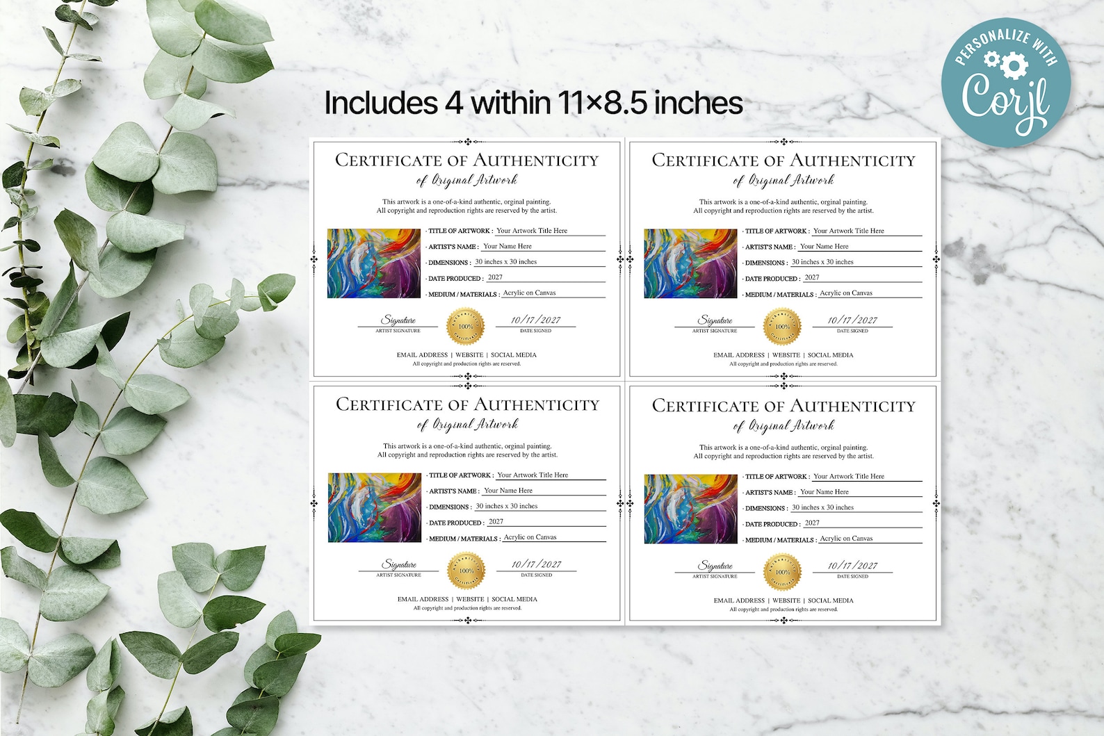 Certificate of Authenticity, Certificate of Authenticity for Artwork, 5 ...