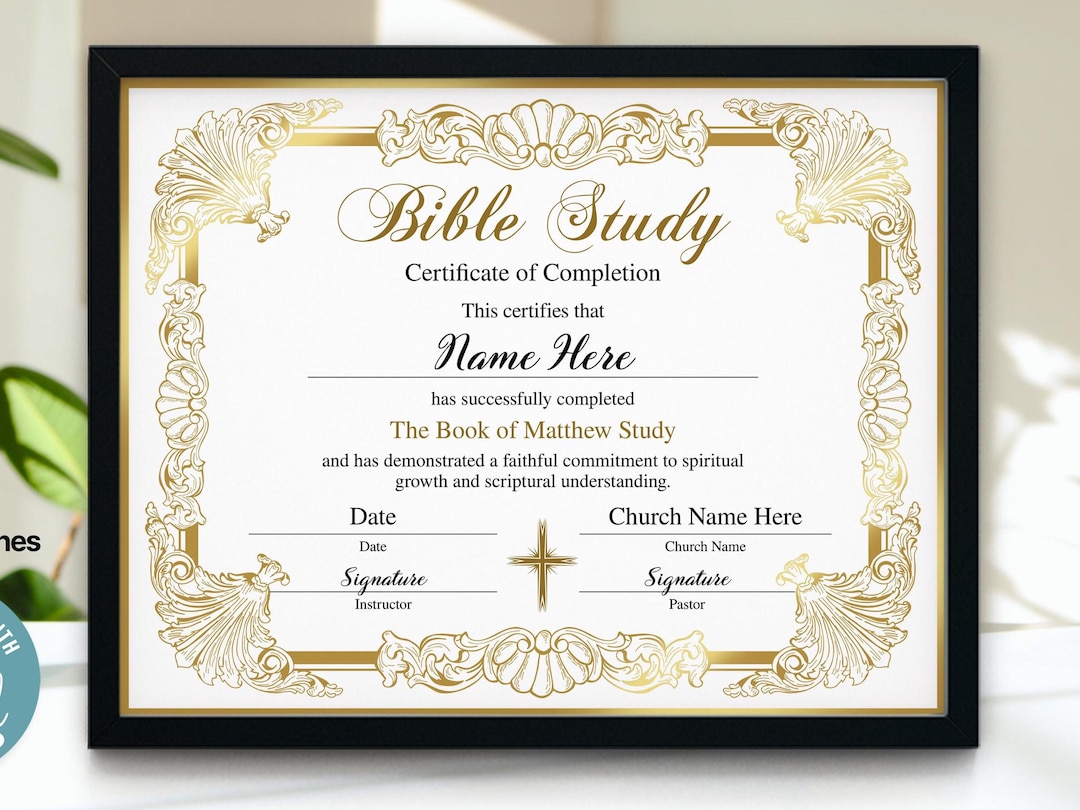 Elegant Bible Study Certificate of Completion, Printable Bible Study ...