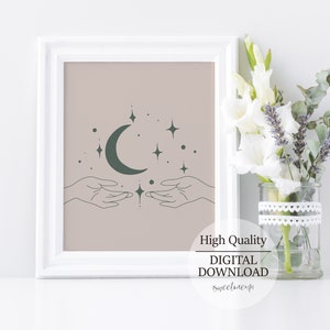 Moon Hand Printable Art, Holding the Moon and Star Print, Celestial ...