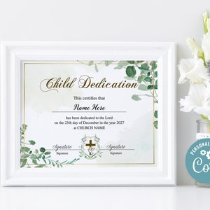 11x8.5 Child Dedication Certificate, Printable Child Dedication ...