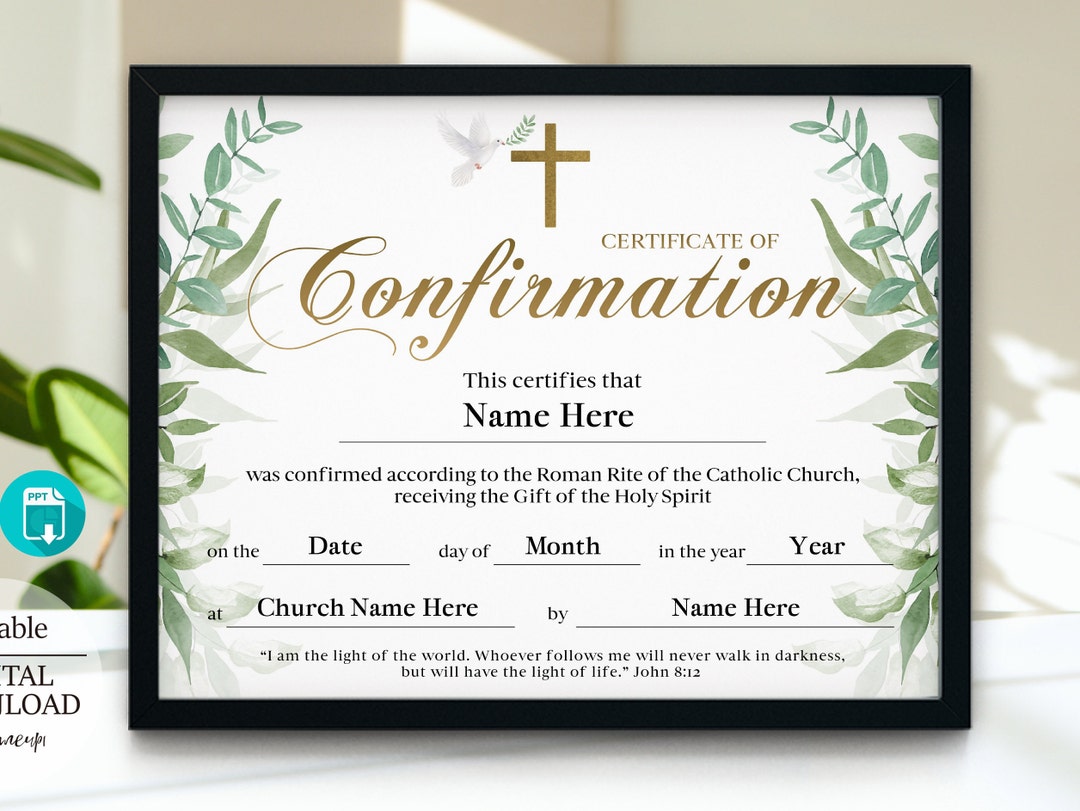 Confirmation Certificate, Church Office Supplies, Editable and ...