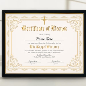 Gospel Ministry Certificate of License, Elegant Licensed Minister ...