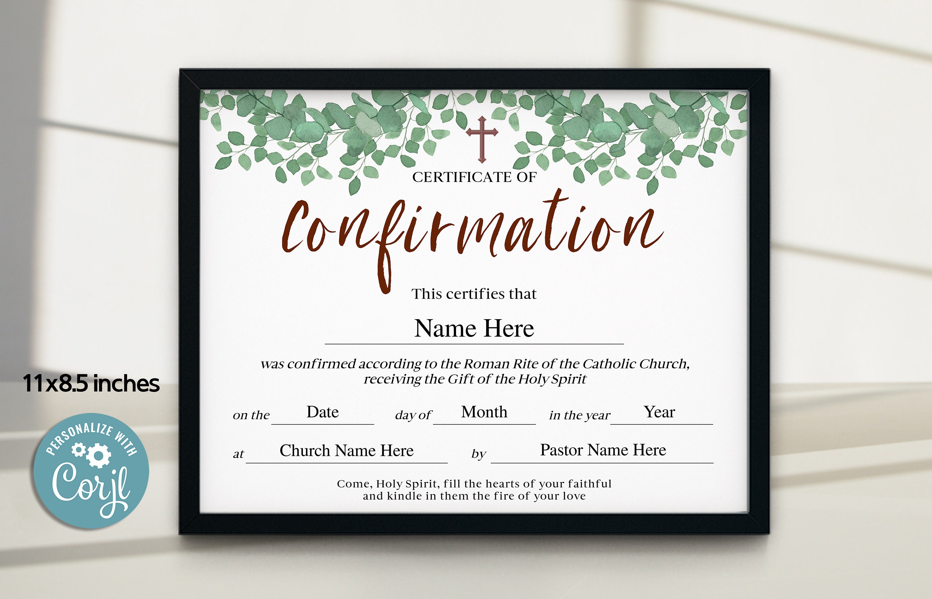 Confirmation Certificate, 11x8.5 Catholic Confirmation Certificate ...