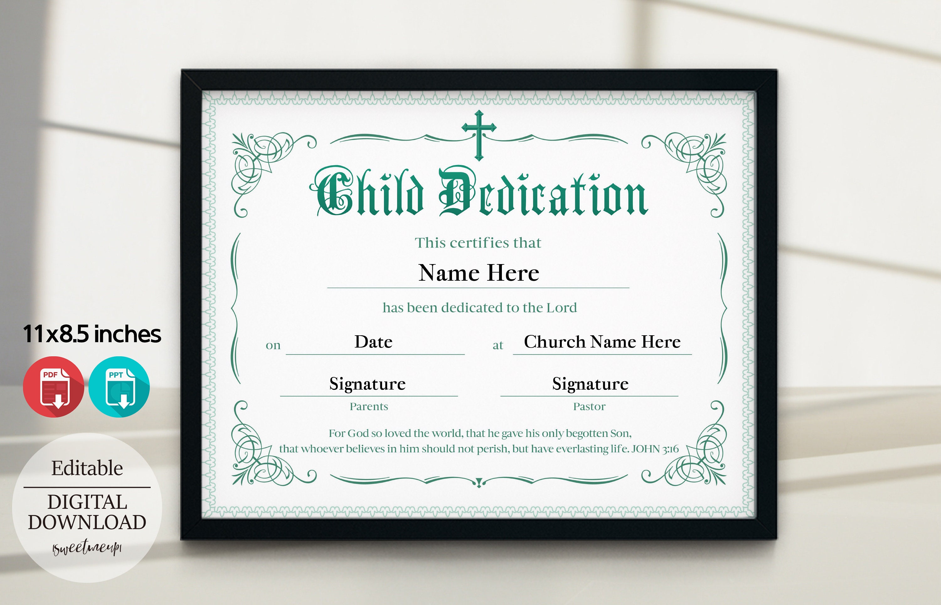 Printable Child Dedication Certificate Green Child Dedication - Etsy
