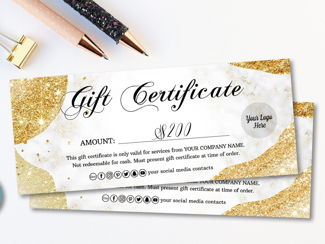 Gold Glitter Gift Voucher, Editable Gift Certificate, Gold Sparkle ...