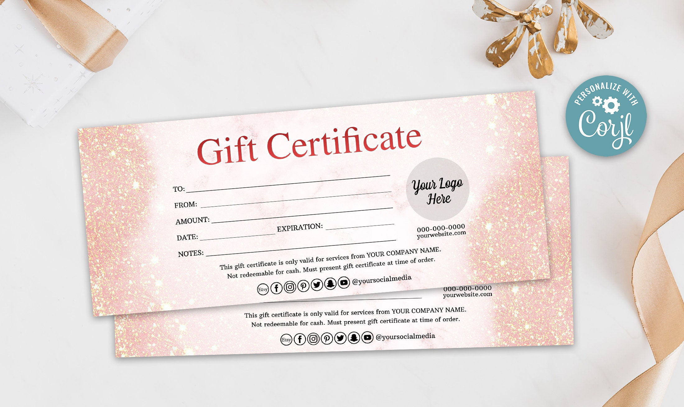 Pink Glitter Gift Certificate Template, Elegant Modern Certificate ...