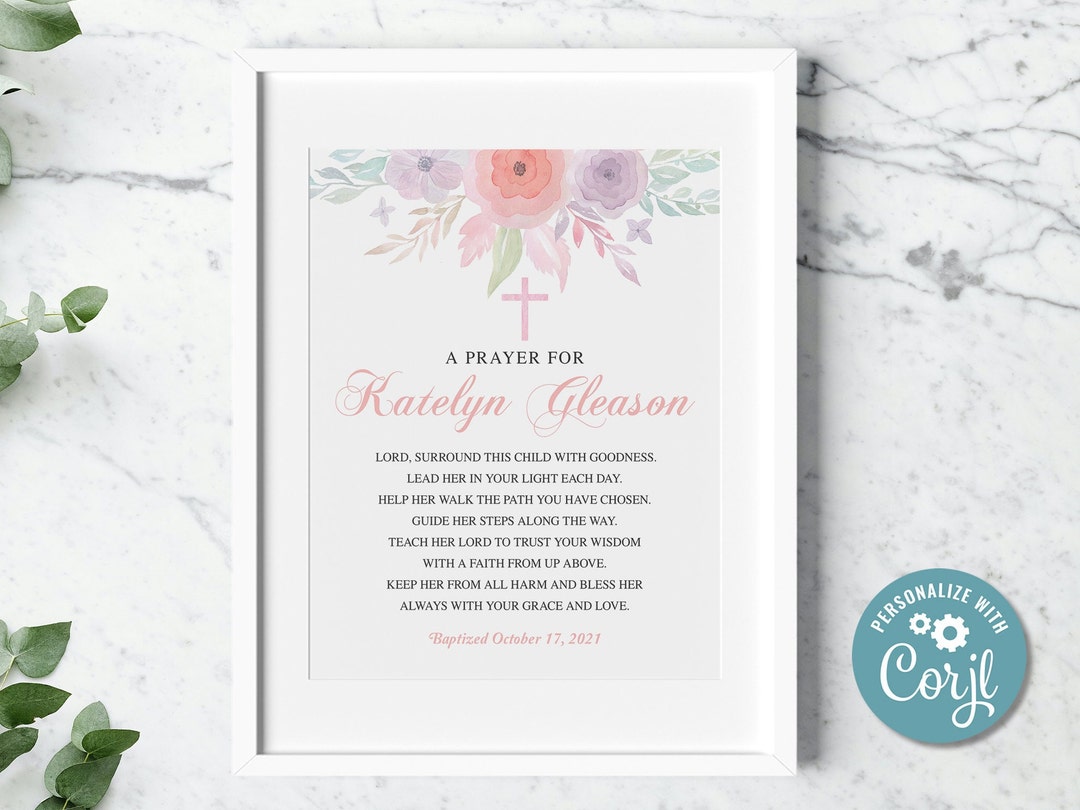 8X10 Baptism Prayer Sign Template, Editable Printable Baptism Gift for ...