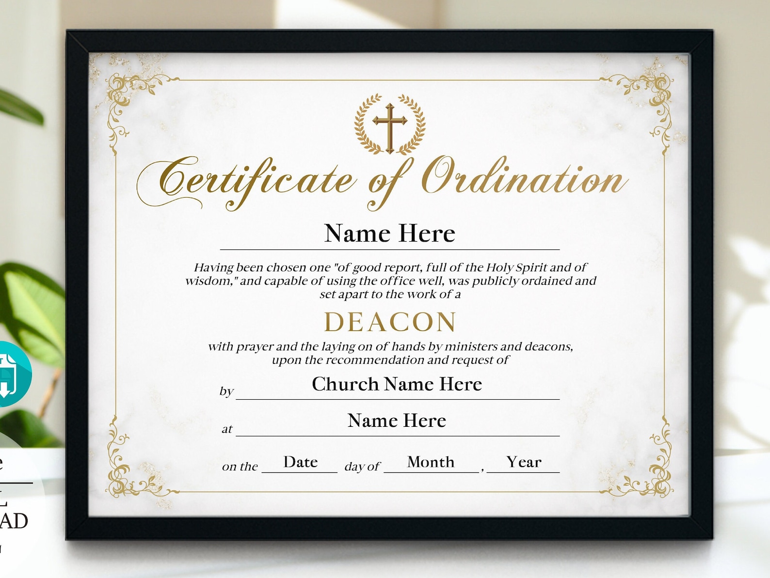 11x8.5 Certificate of Ordination, Deacon Ordination Certificate ...