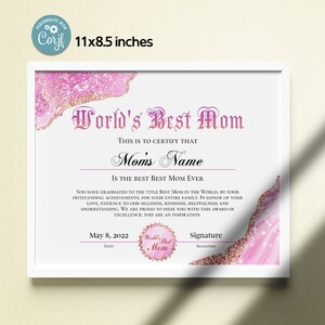Best Mom Certificate Template, Mother's Day Certificate, Award for Best ...