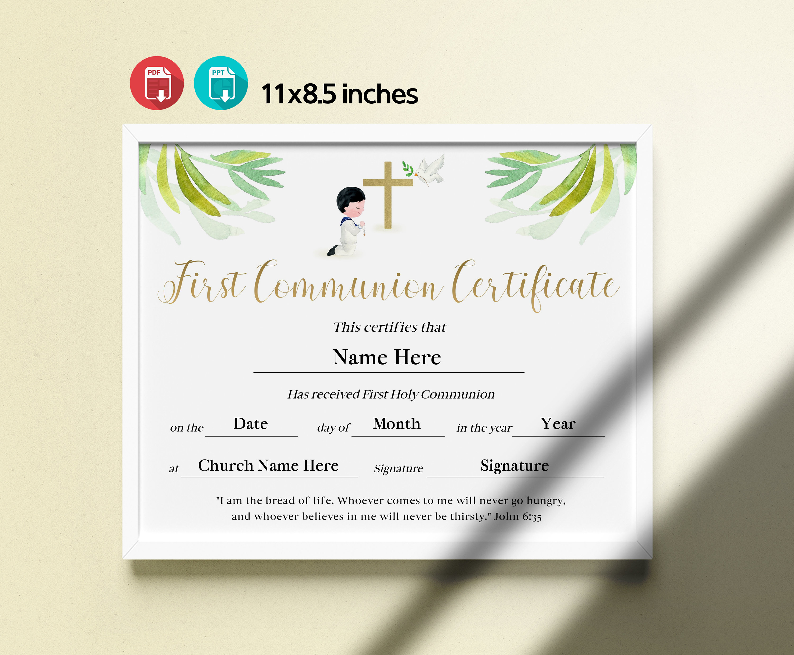 Boy First Communion Certificate, Editable Printable First Communion ...