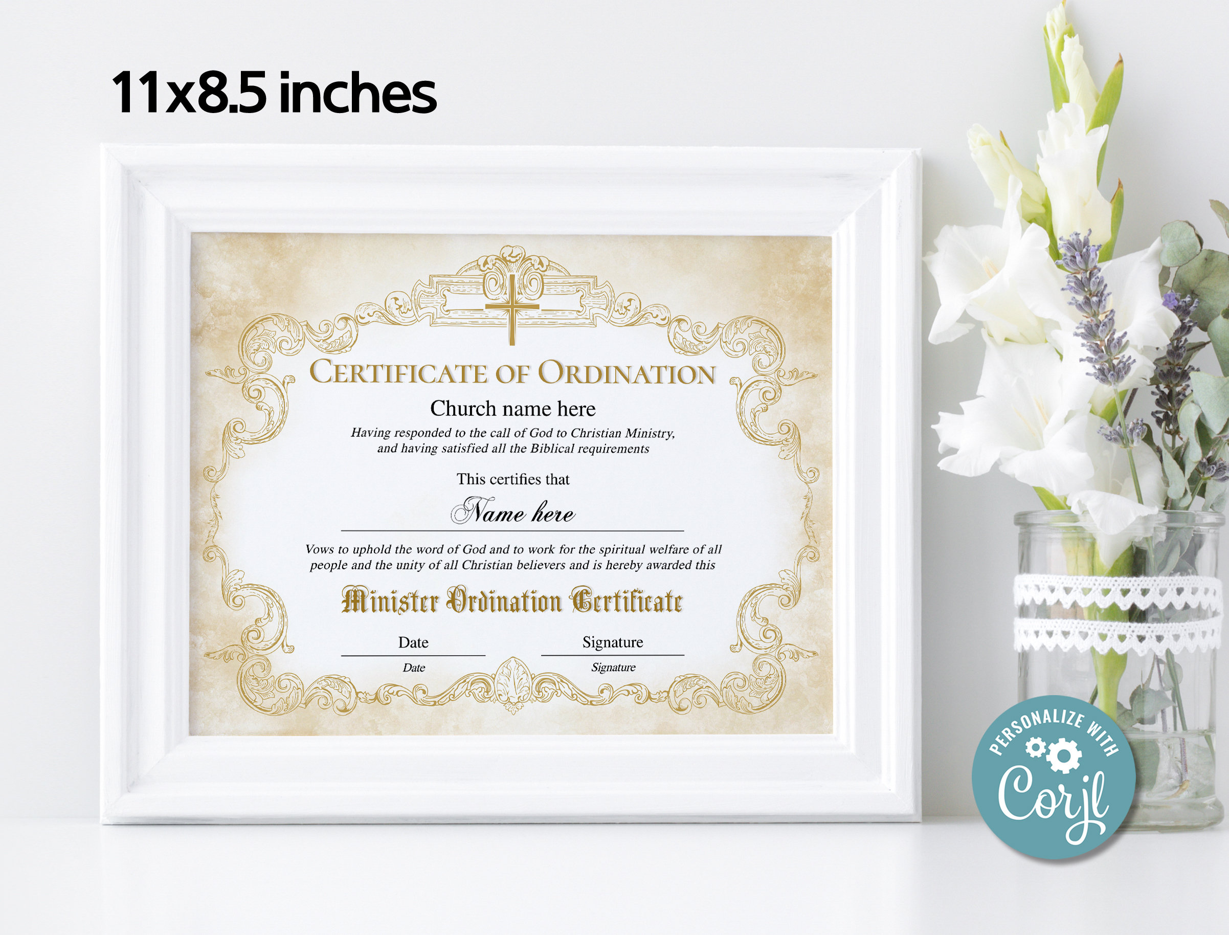 Minister Ordination Certificate Template, Editable Printable ...