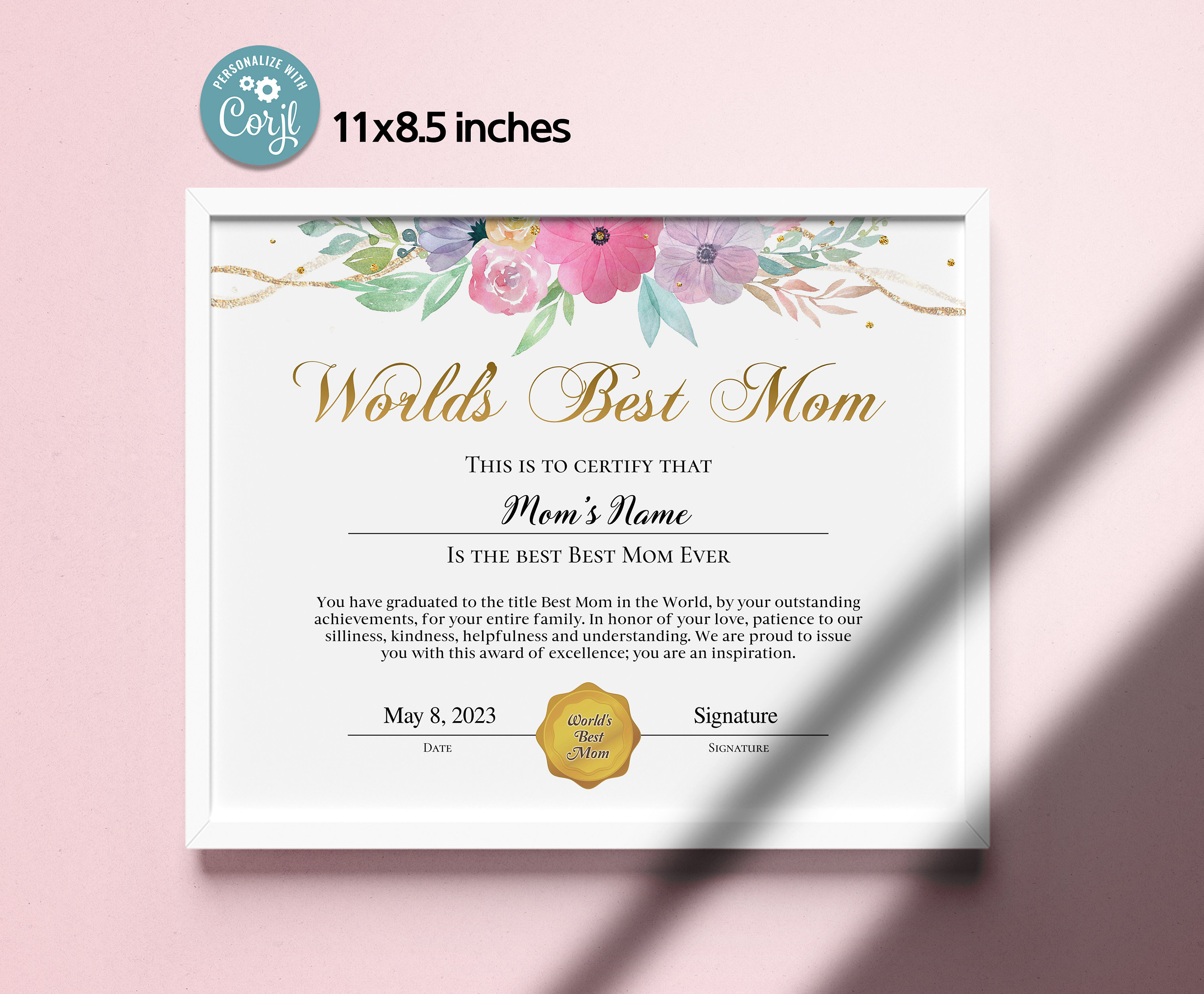 Editable Best Mom Certificate Template Customizable Gift for - Etsy