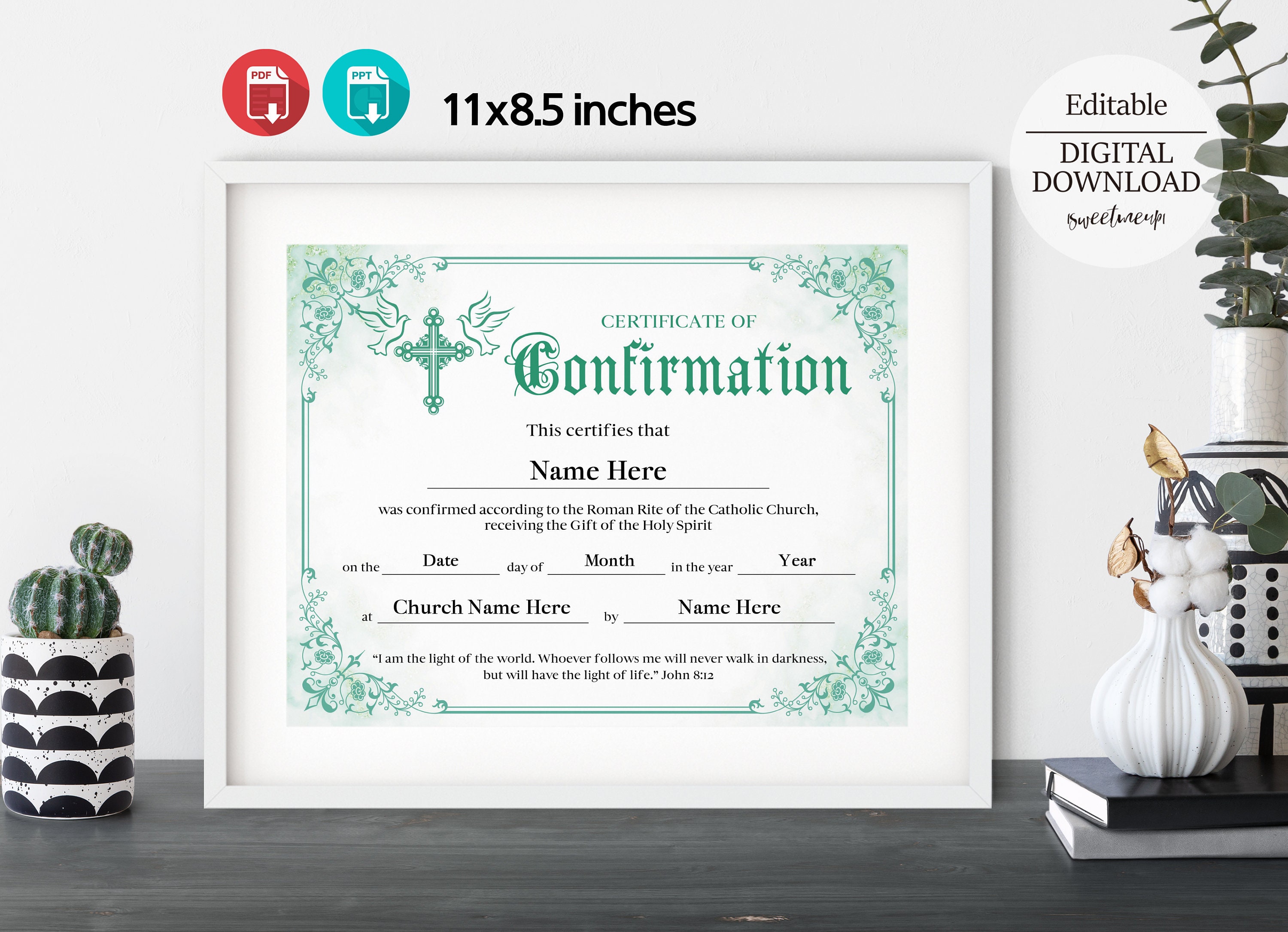 11x8.5 Confirmation Certificate PPT PDF Editable and - Etsy